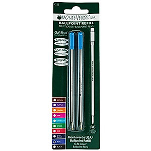 Monteverde Ballpoint Refill to Fit Cross Ballpoint Pens, Medium Point, Soft Roll, Blue, 2 per Pack (C132BU)