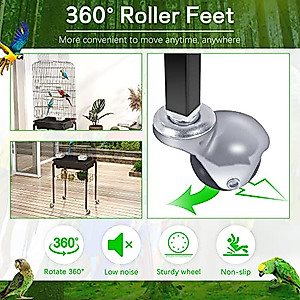 Jehiatek 59 Inch Bird Cage with Rolling Stand, Parakeets Cage with Open Top Roof, Tall Bird Cage Metal Bird Cage for Medium Small Cockatiel Canary Conure Finches, Black, Easy to Install