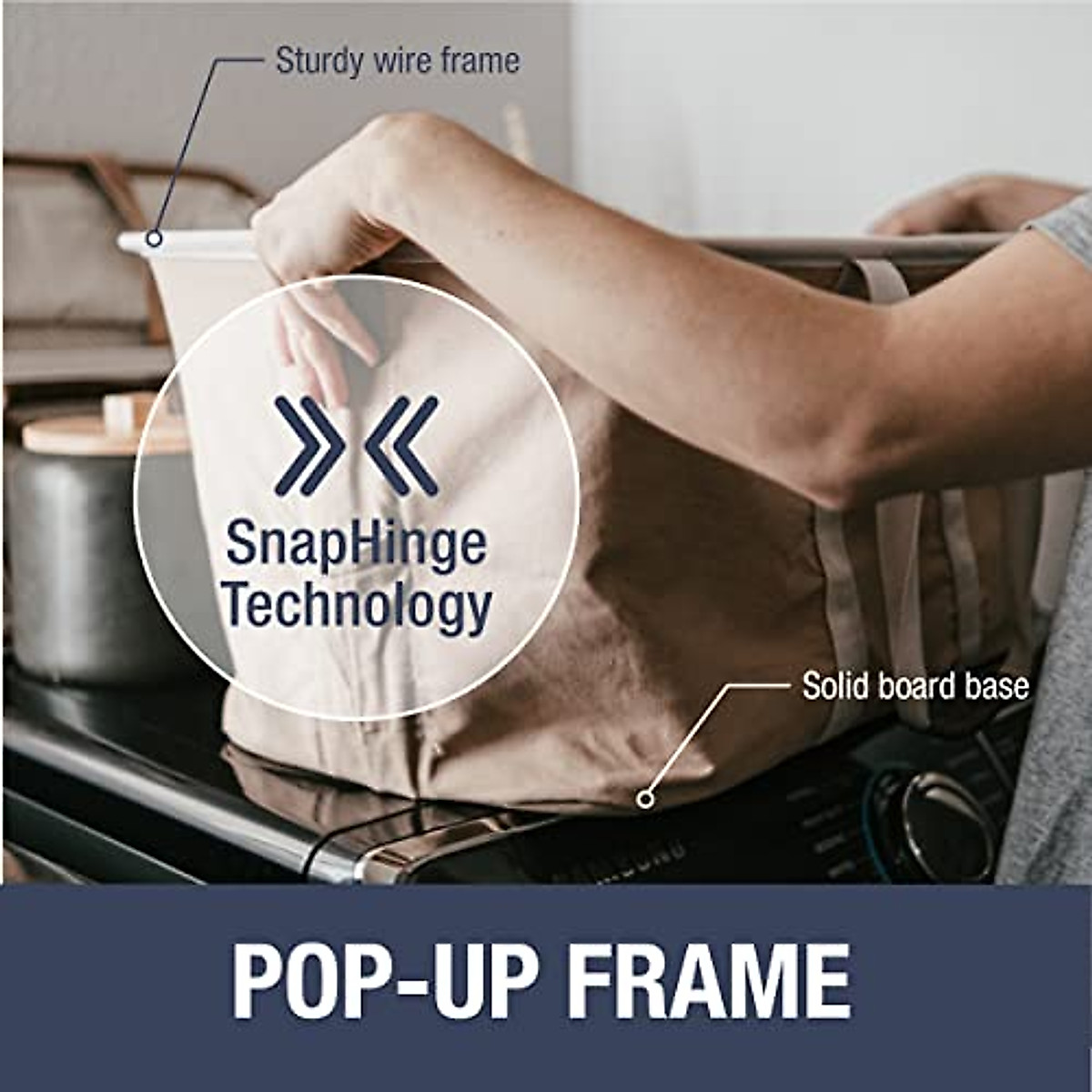 CleverMade Collapsible Fabric Laundry Basket - Premium Foldable Pop-Up Storage Bin - Space Saving Hamper Tote with Long Handles, 2 Pack, Cream Herringbone