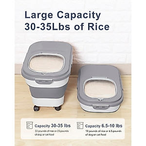 DDMOMMY 20-30Lbs Rice Storage Container,Collapsible Food Storage Containers with Rolling Wheel Airtight Locking Lid,Flour Storage Container with Cup and Scoop,Suitable for Food,Rice,Pet Food,Flour