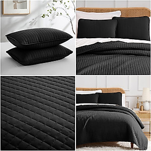 Southshore Fine Living, Inc. Twin Quilt Bedding Set, Soft Brushed Microfiber Coverlet, Stain and Pet Hair Resistant Bedding, XL/Twin Black Quilt Comforter Set/Bedspread with 1 Pillow Sham, Black