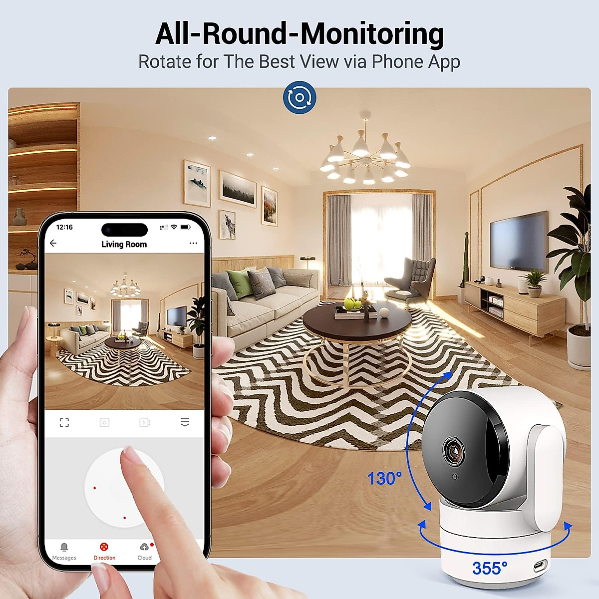 WiFi Security Camera for Home,1080P Indoor Camera for Pet/Baby Monitor,360 Motion Track,Privacy Mode,Cloud&Micro SD Card Storage,2-Way Audio,Google Assistant & Alexa Compatible (Plug in Camera)