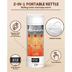 Portable Travel Kettle with Case, Spardar Portable Kettle for Travel 4 Temperature Control and Auto Shut-Off Travel Kettle Electric Small for Tea, Coffee, BPA Free, Boil Dry Protection, 380ml, White