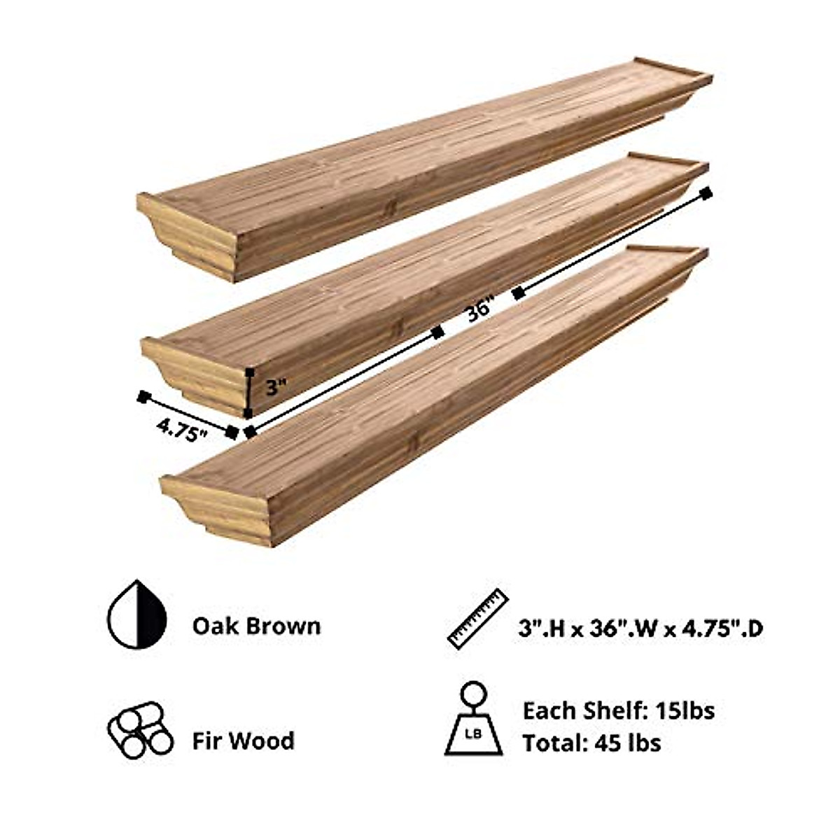 kieragrace Muskoka Fitz Wood Shelves - Walnut, 36", Set of 3