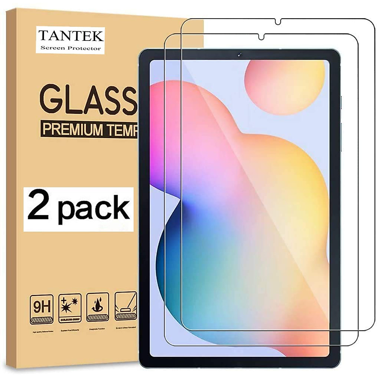 TANTEK [2-Pack Screen Protector for Samsung Galaxy Tab S6 Lite(SM-P610/P615,2020) 10.4 inch,Tempered Glass Film,Ultra Clear,Anti Scratch,Bubble Free,S-Pen Compatible