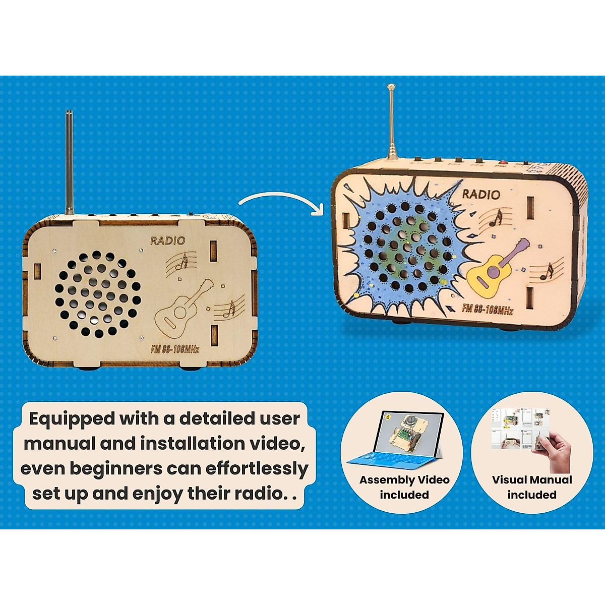 Pica Toys Wooden FM Radio Kit FM 88-108MHz - Science Experiment and Educational Project STEM Kit
