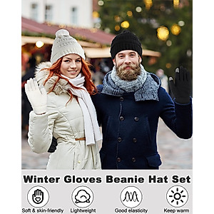Suhine 8 Pcs Winter Beanie Hat and Gloves Set for Women Pompom Beanie Hat Fleece Lined Hats with Women Touchscreen Gloves, 4 Colors