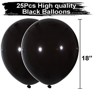 25 Packs 18 Inch Black Big Balloons Thick Latex Balloons for Black Birthday Bridal Shower Party Decorations (Black)