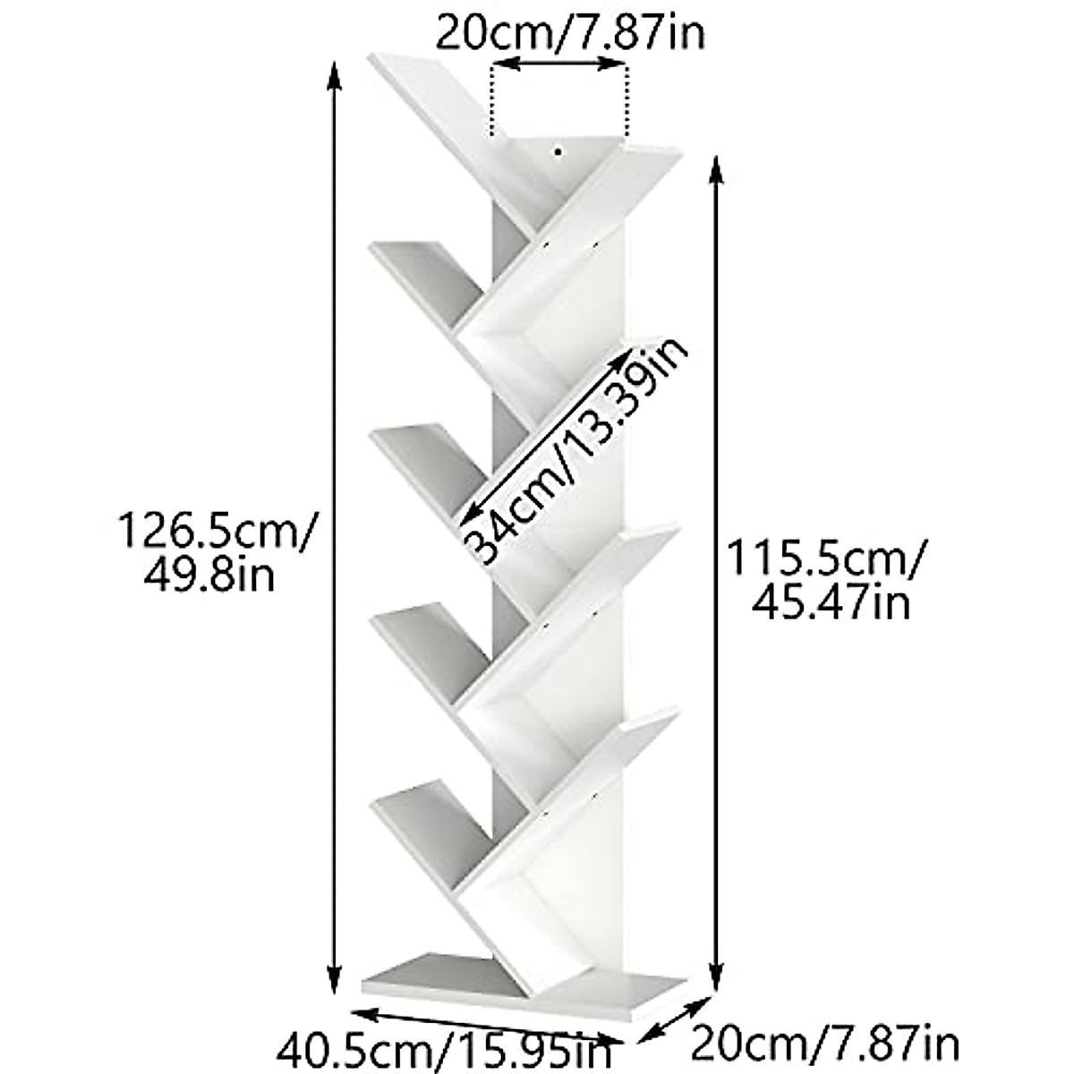 Yusong Tree Bookshelf, 9-Tier Floor Standing Bookcase for Living Room Bedroom, Utility Organizer Shelves for Home Office, White