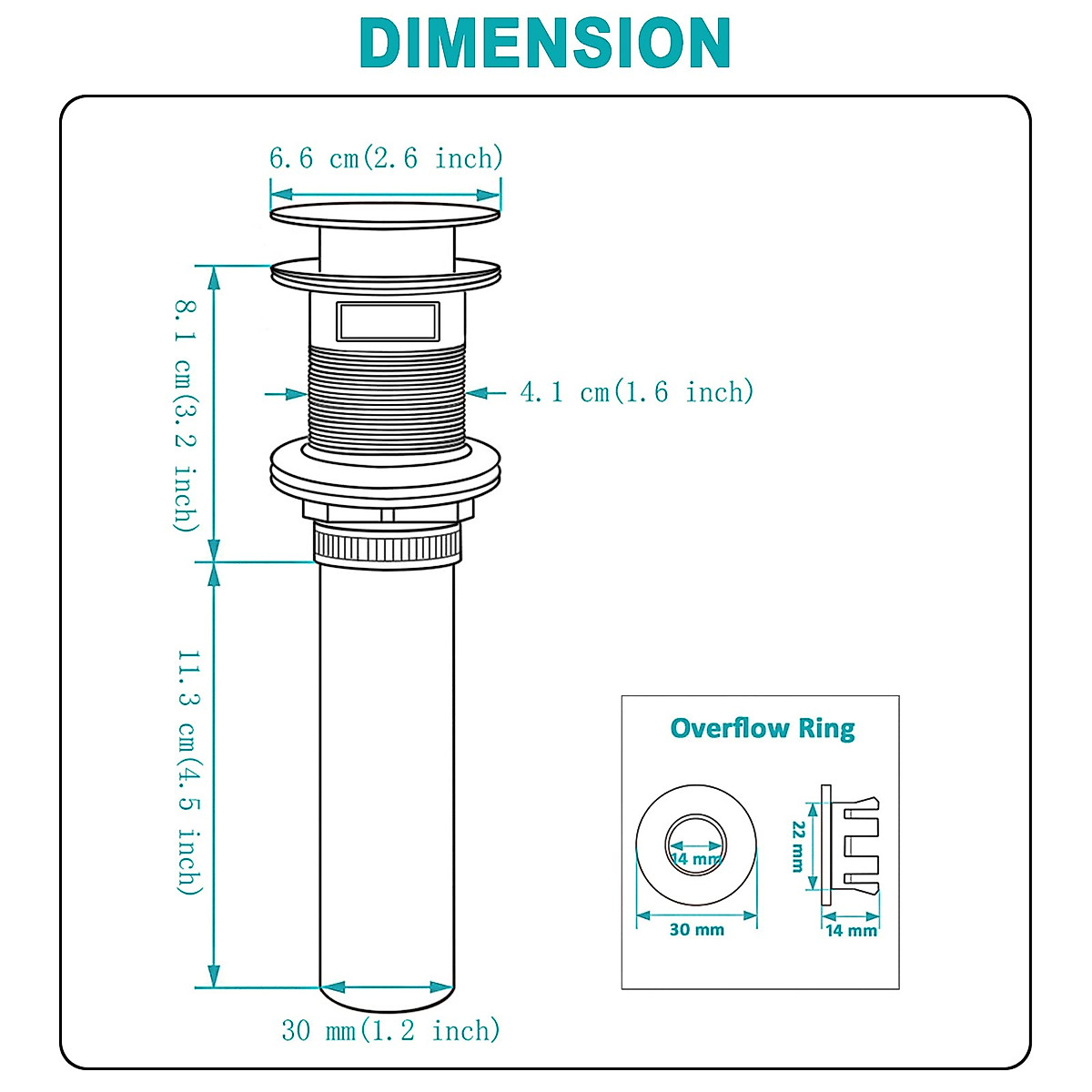 BESTILL Bathroom Vessel Sink Drain Stopper, Push Pop Up Drain with Overflow, Matte Black