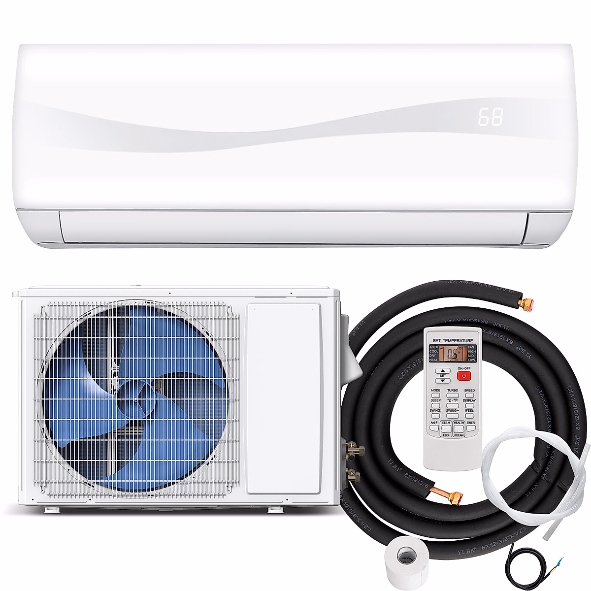 RELAX4LIFE Mini Split Ac/Heating System, 9000 BTU Ductless Mini Split Air Conditioner w/Heat Pump, Remote Control, Cools Up to 450 Sq.Ft, Installation Kit, 17 SEER2 208-230V Inverter Split AC Unit