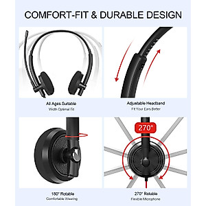 HROEENOI Noise-Cancelling USB Headset - Premium Wired PC and Laptop Headphones - Optimal for Zoom, Skype, Home Office, Call Centers, E-Learning - 5-Year Warranty