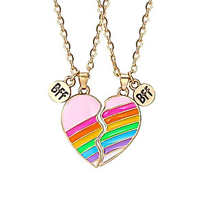 BFF Best Friend Necklace for 2 Girls Bestie Birthday Gifts for Women Friendship Friends Christmas Gift Rainbow Heart Puzzle Matching Necklaces for Best Friends