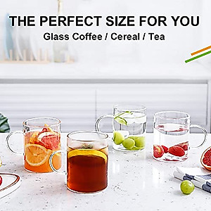 Glass Coffee Mugs Set of 6, Aoeoe 15 oz Large Coffee Mug, Wide Mouth Glass Mugs, Mocha Hot Beverage Mugs, Clear Espresso Cups with Handle, Glass Cup for Hot or Cold Latte, Cappuccino, Tea, Juice, Beer