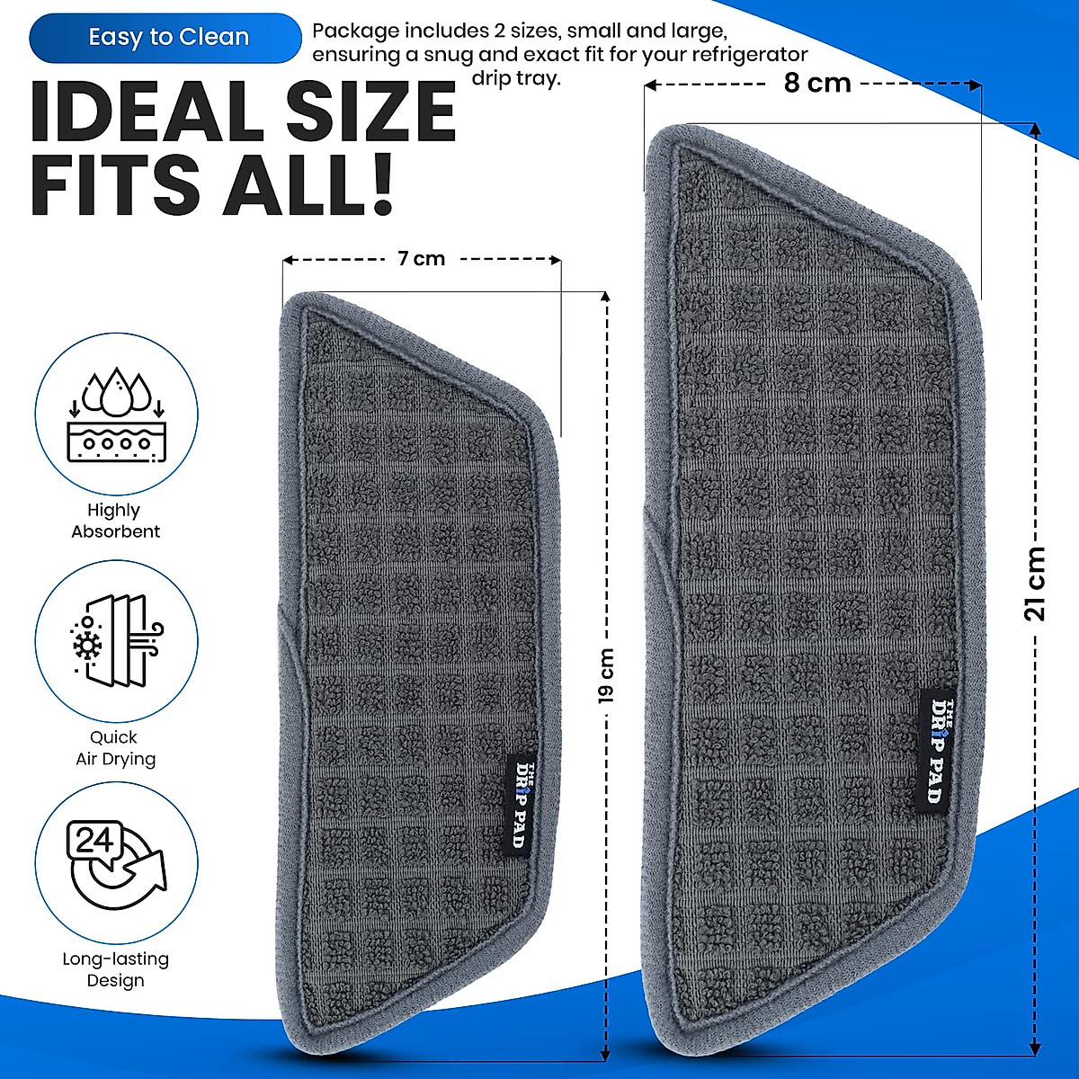 THE DRiP PAD - Refrigerator Drip Catcher for Water Tray, Protects Ice and Water Dispenser Pan From Spills, Mineral Build-Up and Water Splatter (2 pack, Grey) (Rectangular)