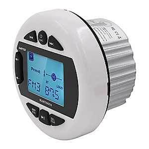 Herdio Round Waterproof Marine Radio - 4 x 40 W Boat in Dash Gauge Stereo Receiver Compatible with Bluetooth, AM FM, 2.75 Inches Digital LCD, USB, AUX, RCA (White)