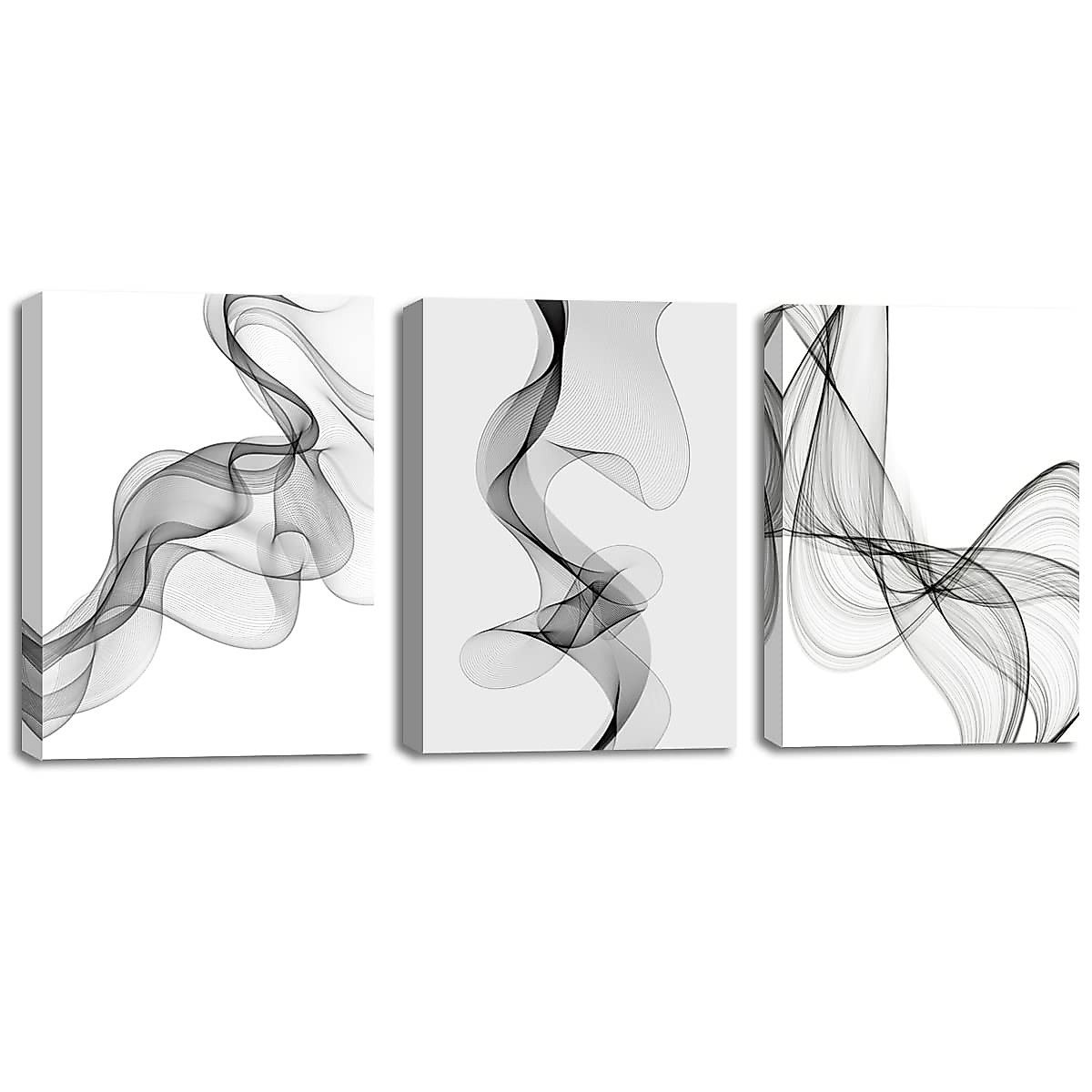 Black and White Abstract Line Wall Art Canvas Painting 3 piece Bathroom Room Decor Print Picture Modern Artwork Framed