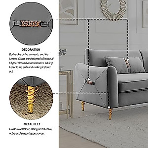 Goohome Tufted Couch, Chesterfield Velvet Upholstered 3-Seater Comfy Sofa, Living Room Furniture Sets, with Solid Wood Frame and Gold Legs, Fit for Bedroom, Office, A-Gray a