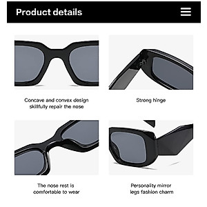 JOVAKIT Trendy Thick Chunky Rectangle Sunglasses for Women Men Fashion Small Square Sun Glasses UV400 Protection Sunnies (Black/Grey)