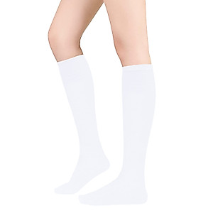 DOOVID Casual Knee High Socks for Women Tube Socks Elasticity Athletic Socks Thin Stripe Knee High Stockings White One Size