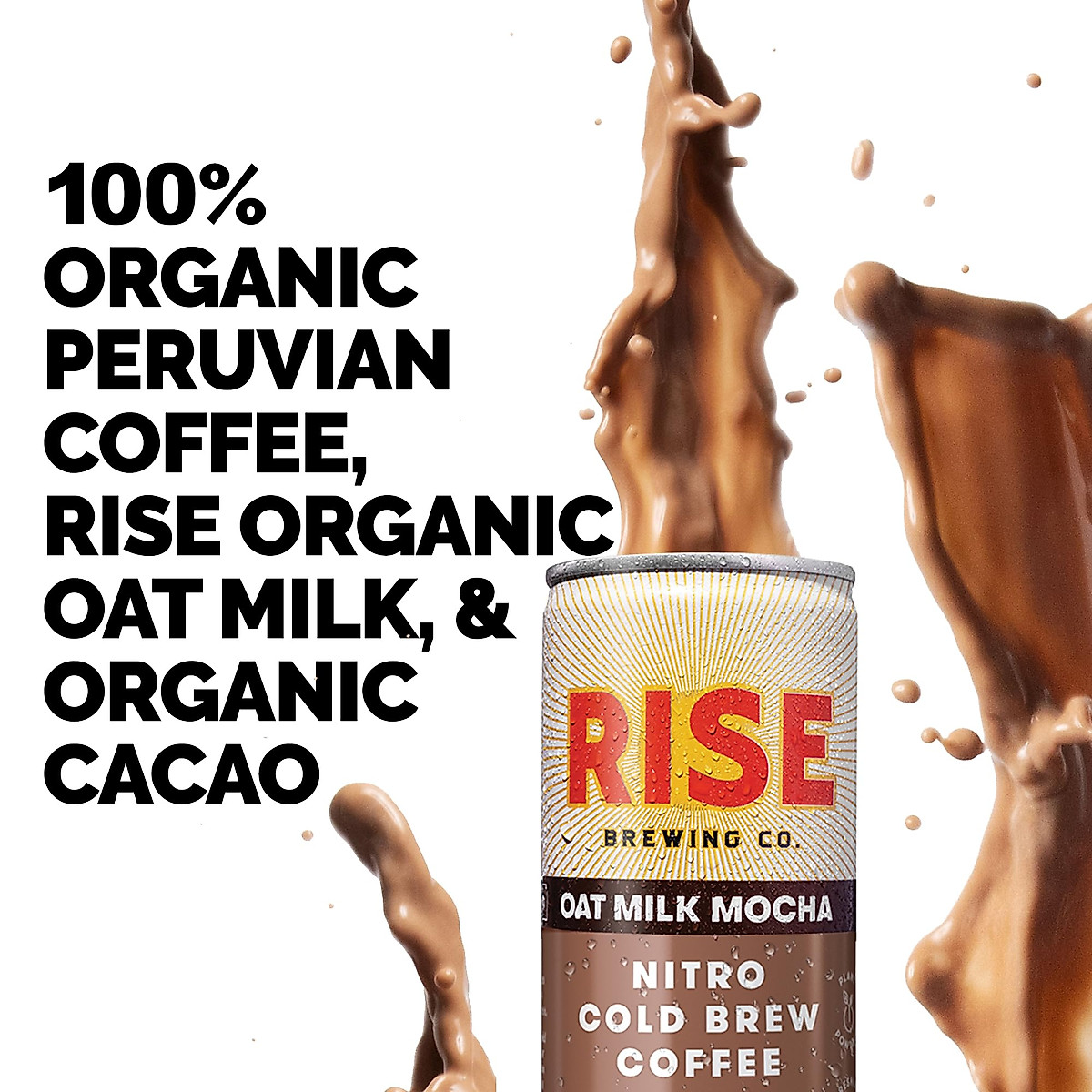 RISE Brewing Co. Oat Milk Mocha Nitro Cold Brew Coffee, No Sugar Added & No Dairy, Organic & Non-GMO, Low Acidity & Vegan, 7 Fl. Oz. Cans