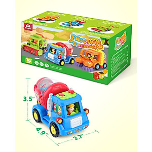 Coogam Friction Powered Cars 3 Pack Construction Vehicles Toys Set of Harvester,Sweeper,Cement Mixer Trucks for Year Old Kids Gifts