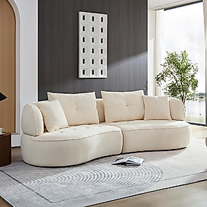 M MEETAKING 109'' Modern Curved Sofa Couch,Upholstery Boucle Sofa Couch with Pillows, Sectional Sofa Couch for Living Room, Bedroom, Dining Room, Den, Office, Guestroom (White)