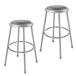 OEF Furnishings (2 Pack) Grey Vinyl Padded Stool, 30" High No Assembly Required