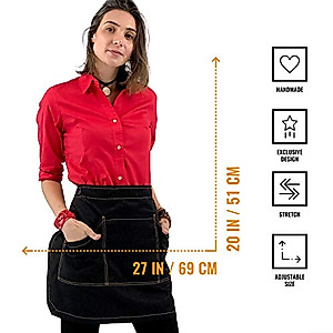 Under NY Sky Half Deep Black Apron with Durable Twill – Bistro Apron, Waist Apron adjustable for Men and Women – Professional Barista, Bartender, Mixologist, Florist, Server Aprons