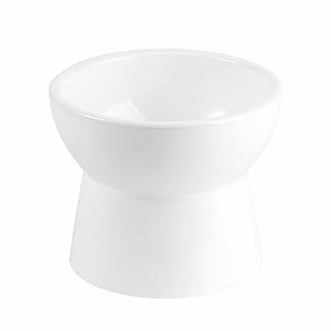Elevated Cat Water Bowl - Raised Ceramic Cat Food Dish - Anti Vomiting - Extra Wide Whisker Friendly - Microwave & Dishwasher Safe - 6.1 inch - 18.5 oz - 550 ml