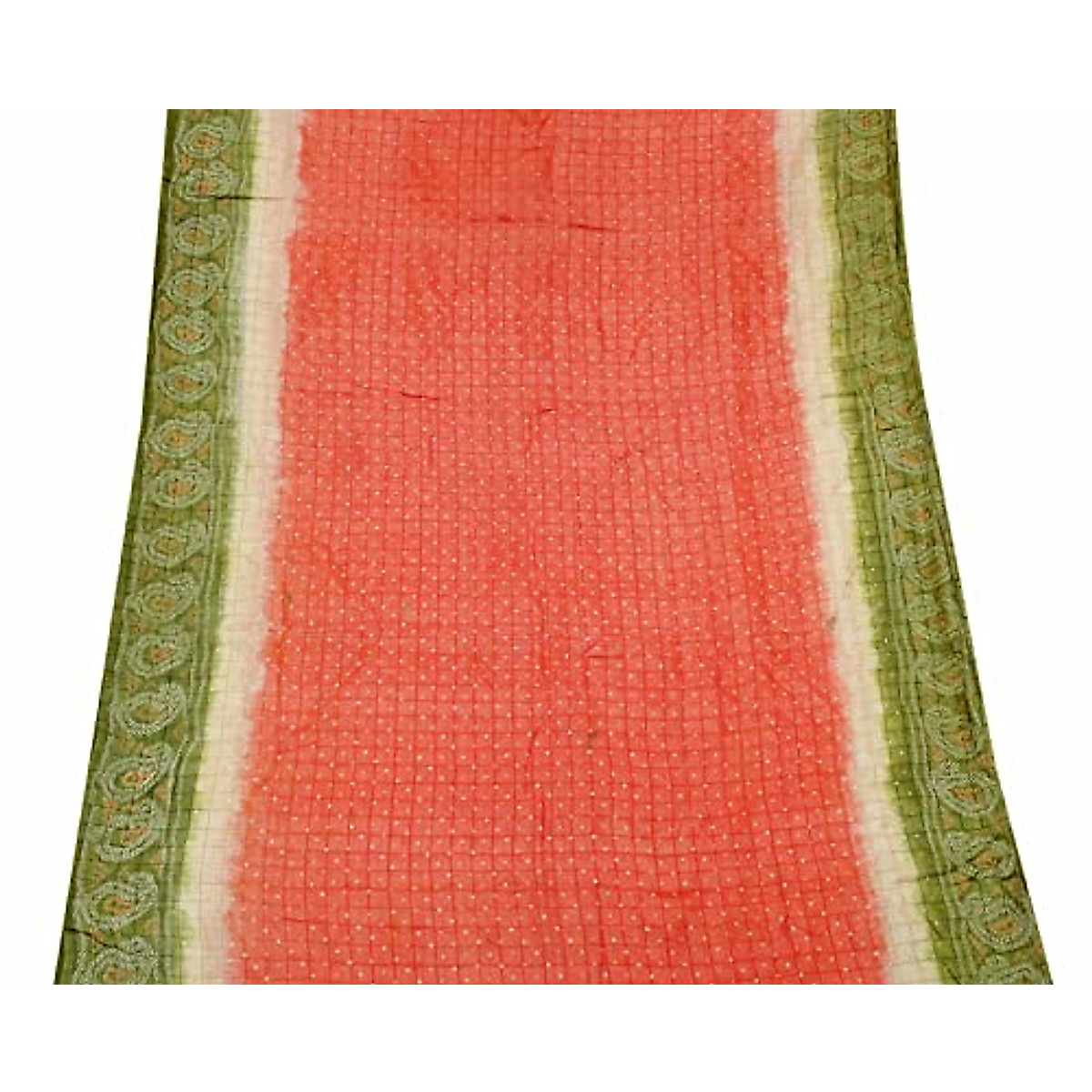 Peegli Vintage Orange Saree Bandhani Style Textile 100% Pure Silk Sari Recycled Fabric