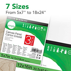 Daler-Rowney Simply Canvas Panel, 11x14 inches, 3 Pack - Artist Canvas for Oil, Acrylic, Pouring & Mixed Media - 100% Cotton, Triple Primed,White