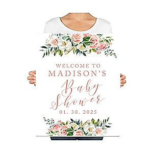 Andaz Press Custom Large Baby Shower Canvas Welcome Sign, Blush Pink Florals, 16 x 20 Inches, Guestbook Alternative, Personalized Sign Our Canvas, for Floral Baby Shower, Baby Sprinkle Theme