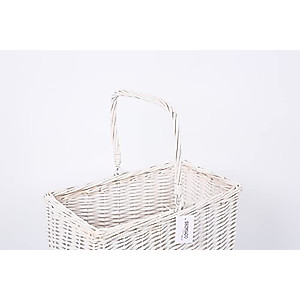 SHCMSADO Woven Wicker Stair Basket with Handles, Step Storage Basket (White)