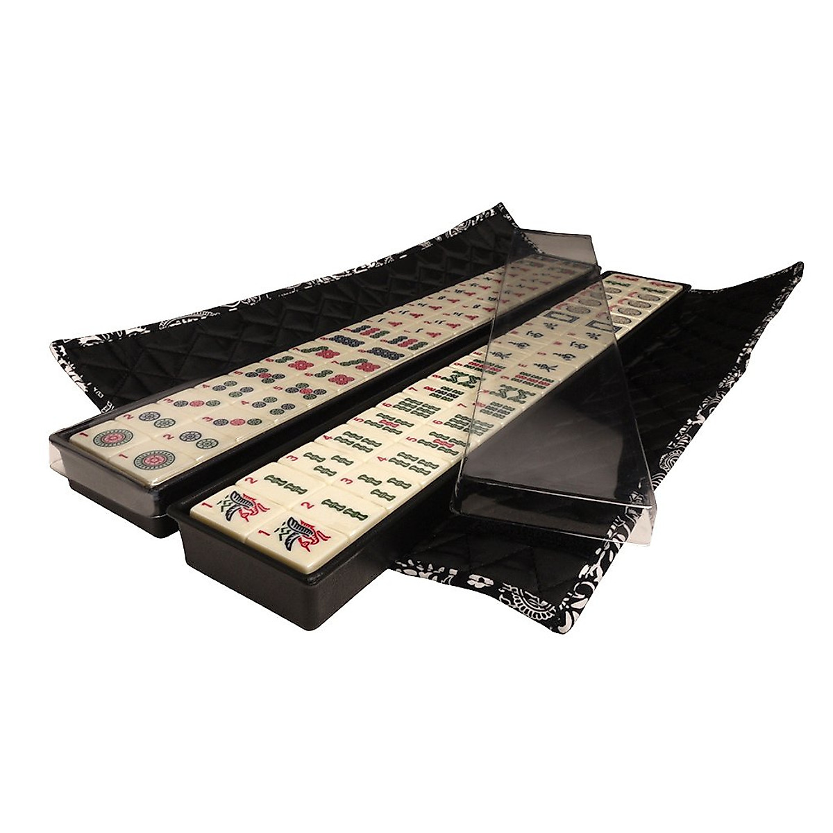 Linda Li American Mahjong Set Black Paisley Soft Bag - 166 Ivory Colored Engraved Tiles, 4 All-in-One Rack/Pushers
