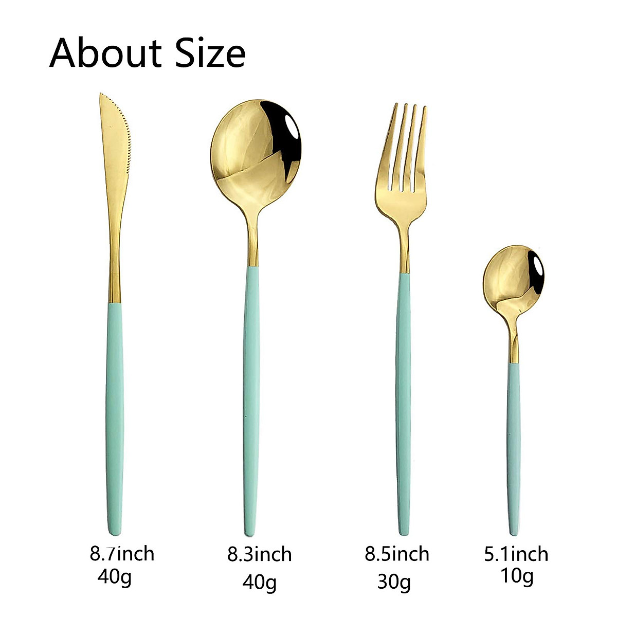 JASHII Flatware Serving Set 24 Piece, Stainless Steel Silverware Set, Mint Green Gold Cutlery Set, Modern Elegant Tableware Set for Party, Christmas, Dinner (Mint Green Gold)