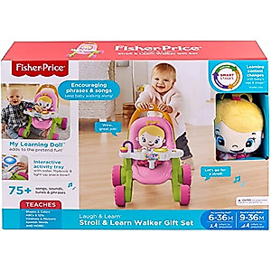 Fisher-Price Laugh & Learn Stroll & Learn Walker Gift Set, Musical Baby Walking Toy and Soft Doll for Infants Ages 9 Months and Older