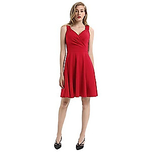 Sleeveless Womens Dresses for Wedding Guest Vintage A-line Cocktail Dress Red M