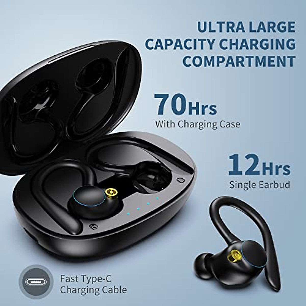 Wireless Earbuds Bluetooth5.2 Headphones 120H Playtime Ear Buds IPX7 Waterproof Bluetooth Earphones, Over-Ear Headphones with 800mAh Charging Case Touch Control for Sport/Running/Work/Gaming