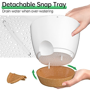 ZMTECH 8 Inch Hanging Planters for Indoor Outdoor Plants, 2 Pack Self Watering Hanging Plant Pots with Drainage Holes and Removable Saucer, Plastic Flower Hanging Pots with Watering Lip (White)