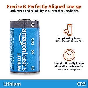 Amazon Basics Non-Rechargeable CR2 Lithium Batteries, 3 Volt, Long Lasting Power, Low Self-Discharge Rate, 12 Count