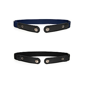 maskfactory eneyer 2 pack men's or women's buckle-less comfortable elastic belt for jeans or casual dress, no buckle (Black - Navy)