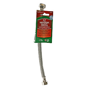 Fluidmaster B4F12U Faucet Connector With Size Adaptors, Braided Stainless Steel - 3/8 Compression, 7/16 Compression, 1/2 Compression or 1/2 F.I.P. Thread x 1/2 F.I.P. Thread, 12-Inch Length