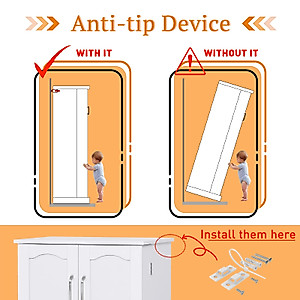 Furnaza 50" LED Kitchen Pantry Storage Cabinets - Standing Food Cabinets Cupboards with 2 Doors with Racks and Shelves Adjustable for Small Space in Dinning Room, Living Room, in White