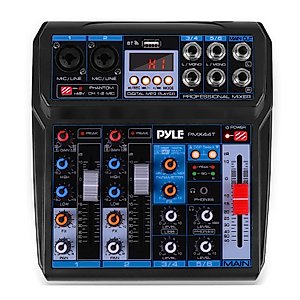 Pyle Professional Wireless DJ Audio Mixer - 6-Channel Bluetooth Compatible DJ Controller Sound Mixer w/DSP Effects, USB Audio Interface, Dual RCA In, XLR/1/4" Microphone In, Headphone Jack PMX44T