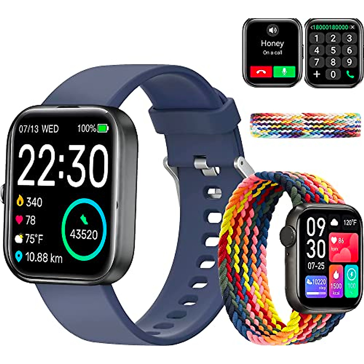 Smart Watch for Android and iOS-2" HD Touch Screen,IP67 Waterproof,Smartwatch for Men Women with Answer/Call Feature, Fitness Tracker with Heart Rate Monitor, Sleep Monitor, Blood Oxygen Pressure-Blue