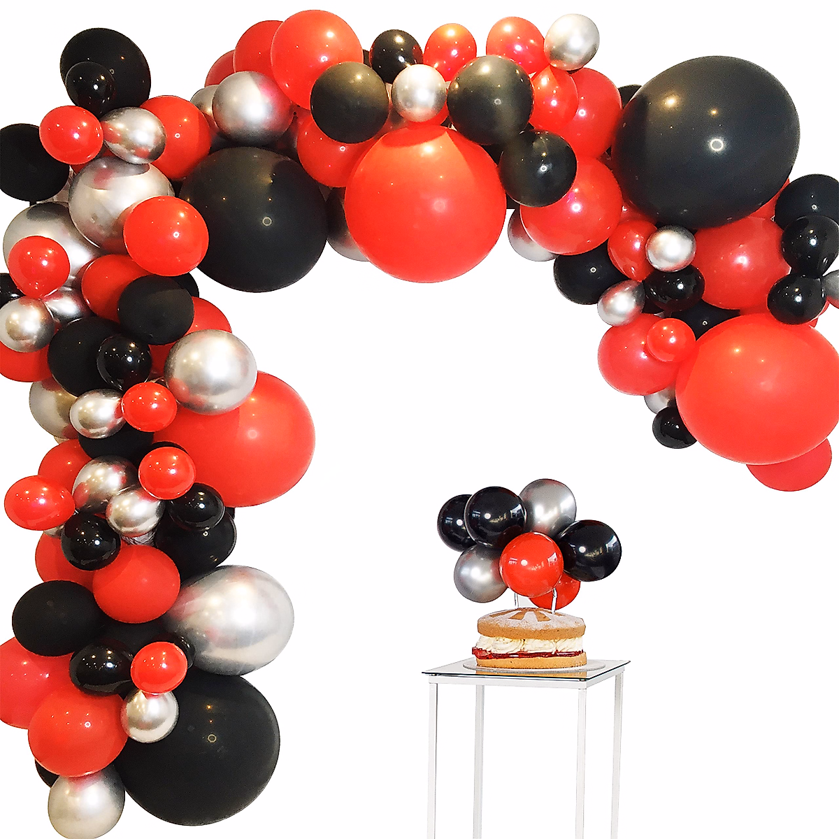 HAPPY - Red Black Silver Balloon Garland Arch Kit - 164 Professional Quality Latex Balloons in 4 Sizes for 30% Fuller 16ft Garland Arch - Graduation, 1st Birthday, Casino, Cars, Lady Bug, Too Fast…