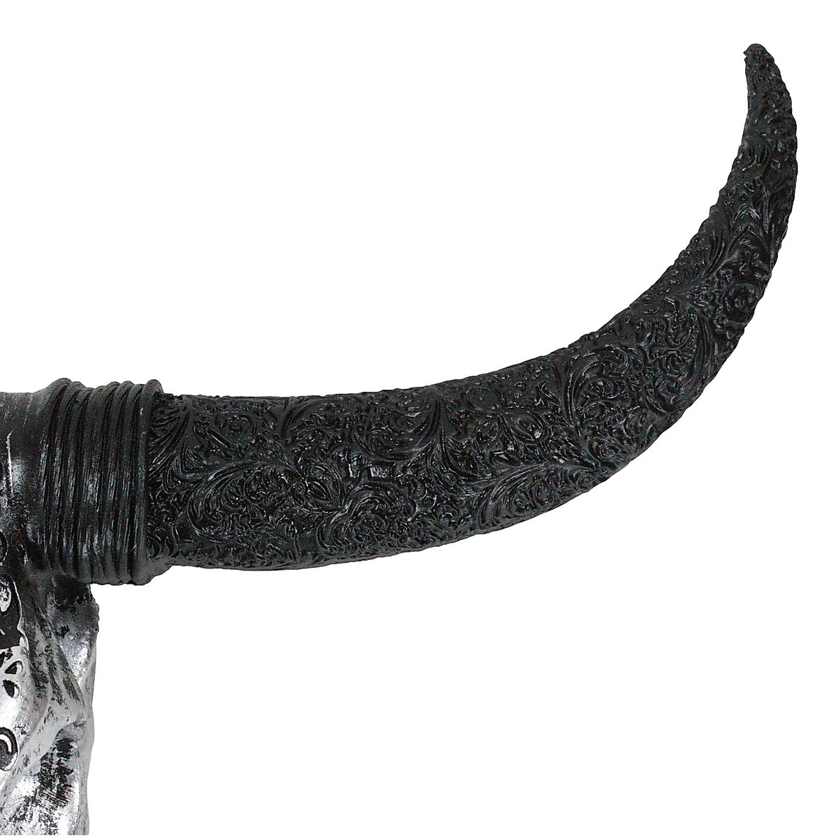 Ebros Gift Silver and Black Tribal Floral Vines Tooled Steer Bison Bull Cow Skull Head with Horns Wall Mount Decor Artistic Replica Native Animal Bust Skulls Hanging Mounted Plaque Sculpture