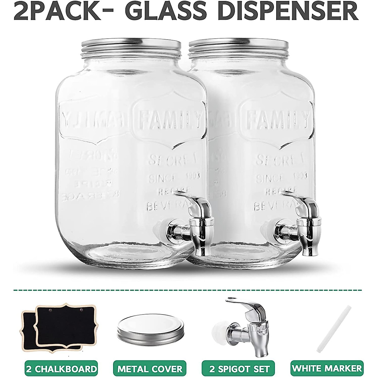 2 Pack Drink Dispenser Beverage Dispenser with Spigot Each 1 Gallon Glass Drink Dispensers for Parties Lemonade Sangria Dispenser Mason Jar Drink Dispensers with Chalkboards