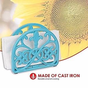 Home Basics Cast Iron Fleur De Lis Napkin Holder Kitchen Countertop Dinner Table Indoor & Outdoor, Turquoise